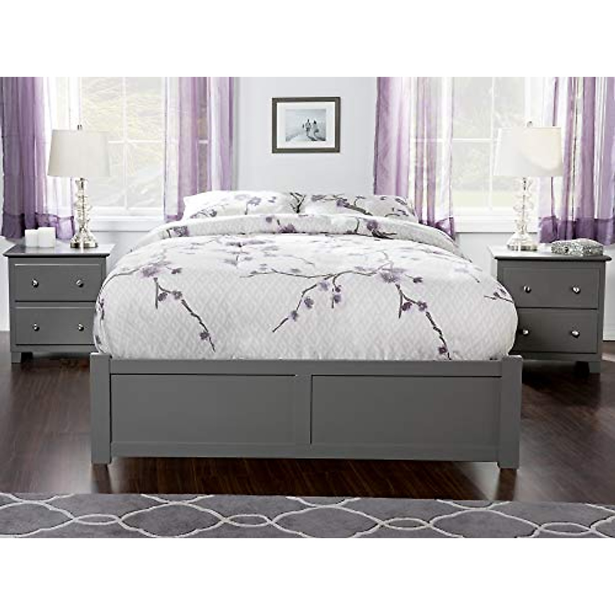 AFI Concord Queen Platform Bed with Footboard and Twin Extra Long Trundle in Grey