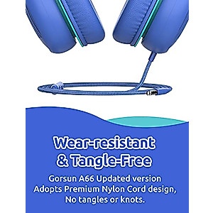 gorsun Premium A66 Kids Headphones with 85dB/94dB Volume Limited, in-line HD Mic, Audio Sharing, Foldable Toddler Headphones, Adjustable, Children Headphones Over-Ear for School Travel, Blue