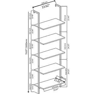 ACLULION 5 Tier Wall Mounted Ladder Shelves, Industrial Ladder Bookcase with Metal Frame and Wood Shelf, Modern Learning Bookshelf for Living Room, Bedroom, Office (24" W x 12" D x 71" H, White)
