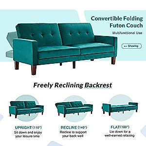 LTT Futon Sofa Bed, Futon Couch, Folding Sofa Bed Dual-Purpose Multi-Functional Sofa Bed Upholstery Fabric Living Room Sofa （Teal）