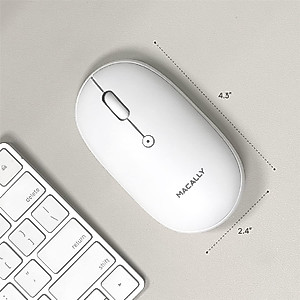 Macally Wireless Bluetooth Mouse - Strong Connection - Quiet, Comfortable, Rechargeable Mouse for MacBook Air/Pro, Mac, iMac, Apple iPad - Wireless Mouse for Laptop, Windows PC Desktop