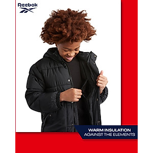 Reebok Boys' Winter Coat - Heavyweight Quilted Puffer Snow Parka - Weather Resistant Ski Jacket for Boys (8-20), Size 14-16, Premium Black