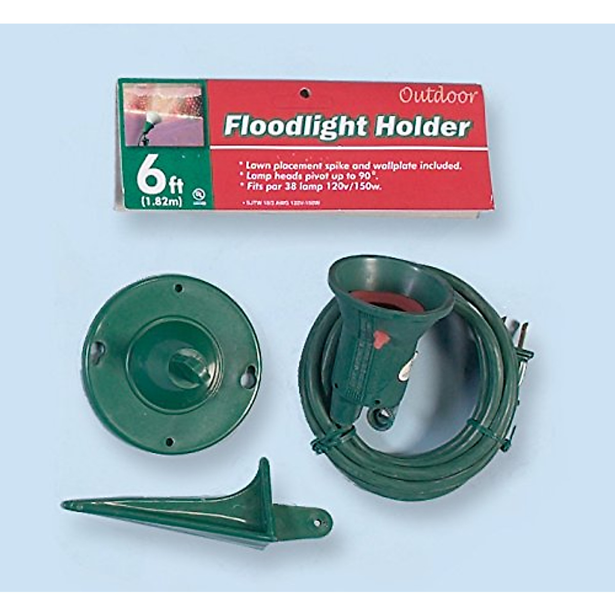 Dobar 6 Ft Outdoor Flood Light Holder with Ground Stake & Wall Mount - 120V - UL Listed