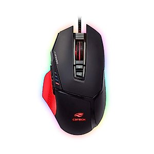 Mouse Gamer C3Tech USB Osprey RGB Sensor Avago 9800 DPI Regulation Button 8 Buttons 12000 DPI Ergonomic Designer USB Gold Macro by Software Black - MG-800BK