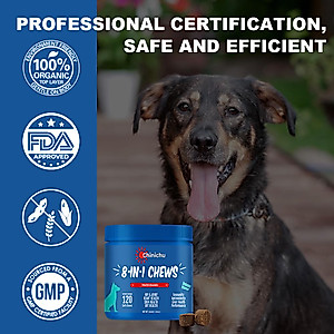 Chinichu Multivitamin Treats for Dogs - Glucosamine Chondroitin for Joint Support + Digestive Enzymes & Probiotics - Grain Free Dog Vitamin for Skin & Coat + Immune Health - Salmon Flavor - 120 Count