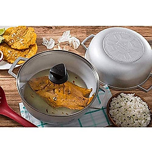 IMUSA USA Traditional Colombian Natural Caldero Glass Lid & Steam Vent 3-Piece (1.4/3.4/6.6) Quart, Silver (Dutch Oven Set)