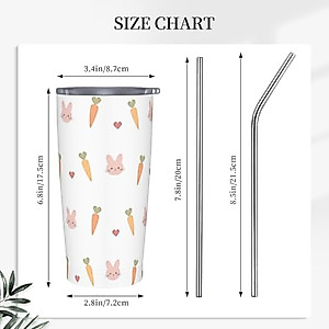 20oz Tumbler Lovely Carrots Rabbits Double Wall Vacuum Insulated Coffee Mug with Lid and Metal Straw Brush Reusable Stainless Steel Water Bottle Travel Cup Gifts for Car Ice Drinks Hot Beverage