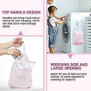5 Pack Honeycomb Mesh Laundry Bag with Handle Delicate Bag for Washing Machine Large Opening Side Widening Zippered Mesh Bag Lingerie Bag for Sock Bra Baby Items Travel Garment, 3 Sizes (Pink)