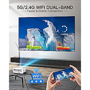 ROVOMKO Projector, Projector with WiFi and Bluetooth, 600 ANSI Bluetooth Projector, 4K Support, 2.4G&5G Two-Channel WiFi, Home Projector Compatible w/iOS/Android/Win/TV/PS5,Carry Bag Included