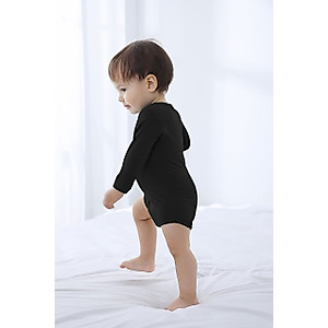 GUISBY Baby Bodysuit with Mitten Cuffs, Long Sleeve Bodysuit Babies Black Newborn