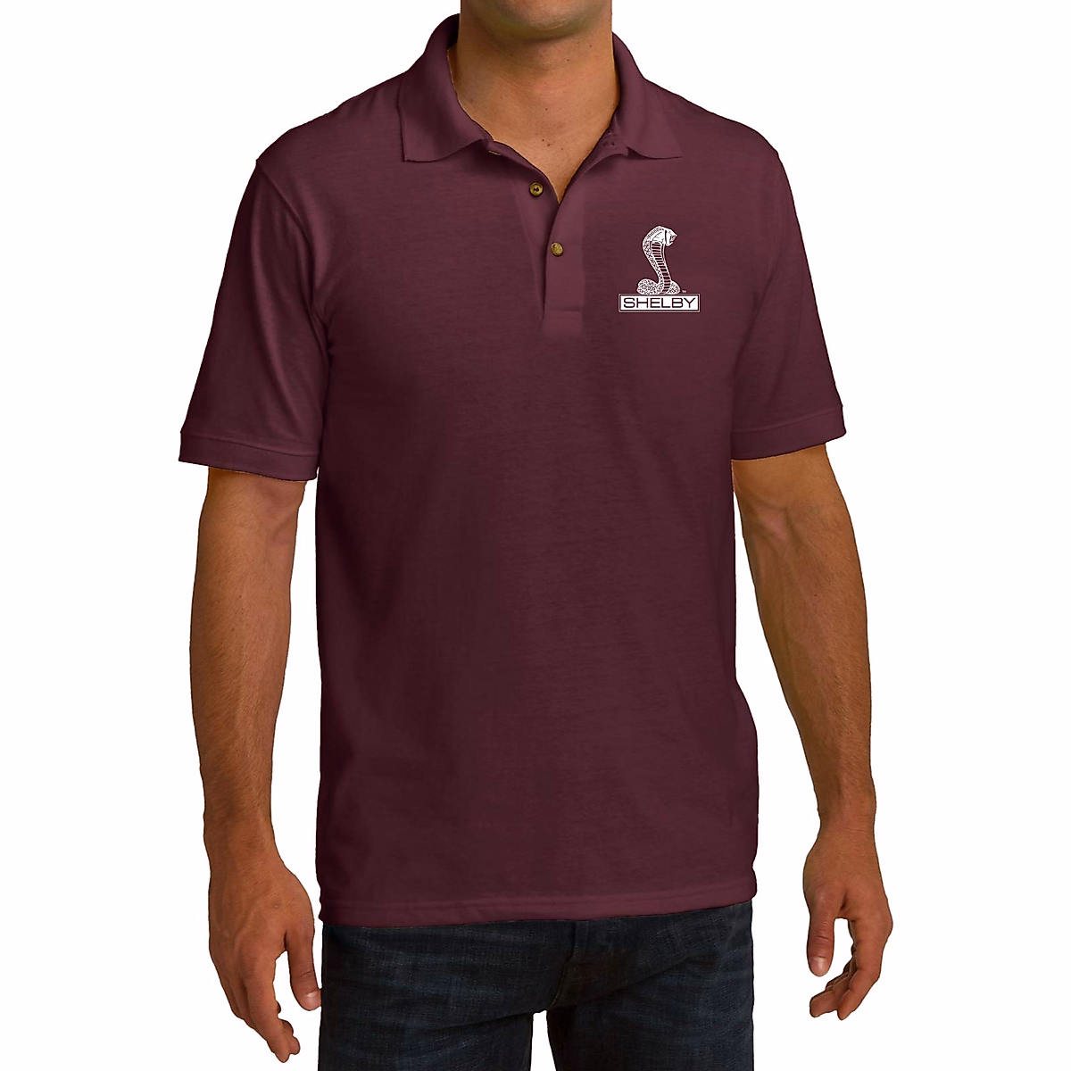 Ford Shelby Cobra Pocket Print Pique Polo, Athletic Maroon 2XL