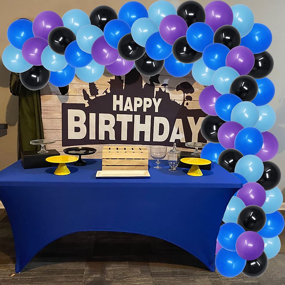 Blue Black Purple Balloon Garland Arch Kit, 137PCS Royal Blue Black Purple Balloon for Birthday Retirement Video Gaming Movie Night Outer Space Spider Hero Graduation Decorations