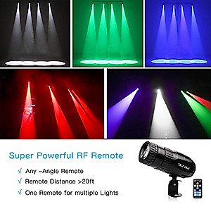 Pinspot Light with Remote, JLPOW Super Bright Mirror Ball Spotlight, Mini 15W RGBW LED Beam Spot Lights Stage Effect Lighting, Best for DJ Disco Party Bar Club Show Wedding Children's Theater