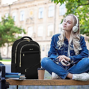 LOVEVOOK Laptop Backpack for Women,15.6 Inch College Travel Work Computer Back Pack,Backpacks with USB Port,Water Resistant Back pack with Laptop Compartment for Teacher Nurse,Black