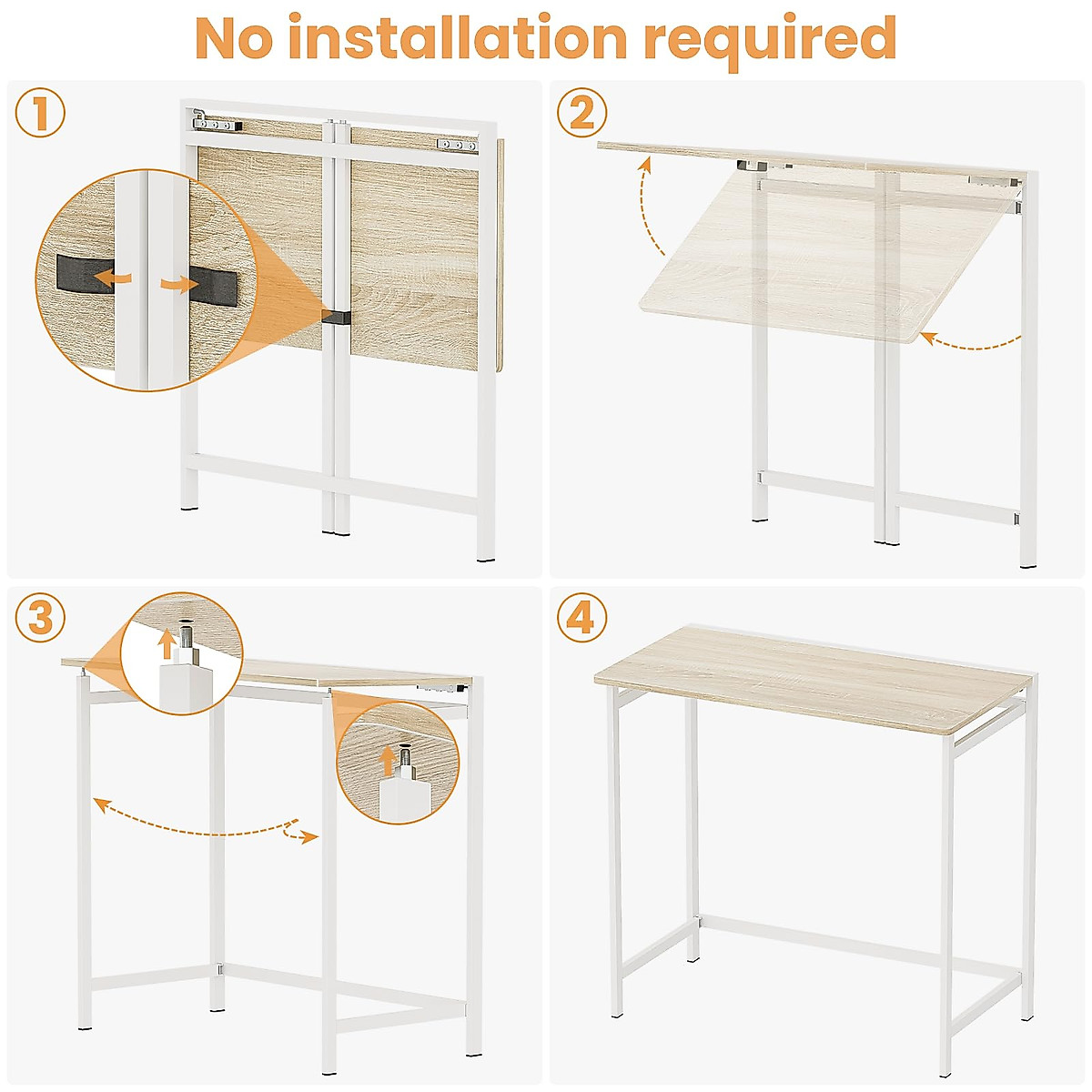 Elephance Folding Desk No Assembly Required 31.5" Small Foldable Computer Desk for Small Spaces, Space Saving Study Writing Office Desk Foldable Table for Home Office Beige