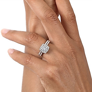 Gem Stone King 925 Sterling Silver Moissanite Women Wedding Engagement Ring Band Bridal Set (1.62 Cttw, Available in size 5, 6, 7, 8, 9)