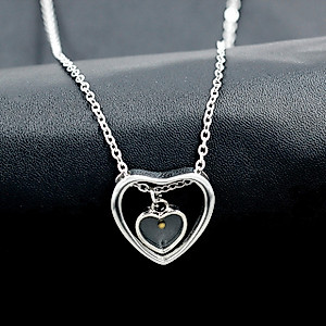 Uloveido Stainless Steel Double Hearts Necklace, Real Mustard Seed Heart Pendant Necklace for Women Ladies Y854 (Heart)