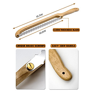 SONKONIA 15.7'' Rubberwood Bread Knife for Homemade Bread, Bread Bow Knife Slicer, Double-Sided Serration for Left & Right-Handed Use, Perfect Sourdough Cutter and Kitchen
