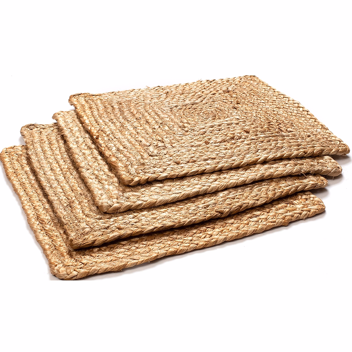 Jute Placemat,Placemat,Braided Placemats,Round Placemats Set of 4,100% Jute Braided Placemats Set of 4 Reversible (Natural 13x13 Square) Farmhouse Vintage Jute Placemats for Dining Table