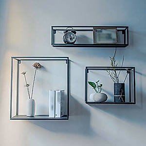 PIBM Stylish Simplicity Shelf Wall Mounted Floating Rack Shelves Metal Storage Living Room Background Wall,2 Colors Avaliable,3 Sizes, Black , 46X50X25cm