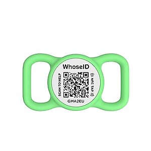 WhoseID QR Code Dog Tag, Cat ID Tag, Personalized Dog Tag, Cat Collar Accessories, Small Size Dog Tag, Silent Silicone Durable Tag, Modifiable Pet Online Profile, Send Location (Green)