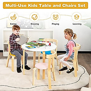 HONEY JOY Kids Table and Chair Set, Bentwood Toddler Round Table and 4 Chairs for Craft Art, Building Block, 5-Piece Children Furniture Set for Daycare, Kindergarten, Playroom (Colorful)