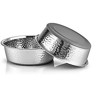 URBUDDIES 2 Pack Hammered Stainless Steel Cat Bowls, 2 Cup, Gray Bottom