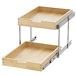 Sikarou Wood Pull Out Cabinet Organizer 2 Tie 26" W x 21" D, Heavy-Duty Sliding Drawers for Inside Cabinets Storage and Organization for Kitchen, Pantry, Bathroom