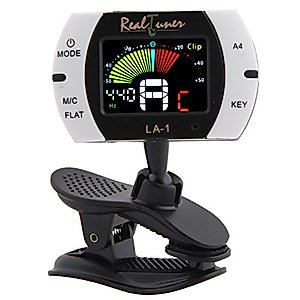 Real Tuner - Chromatic Clip-on Tuner for Guitar, Bass, Violin, Ukulele, Banjo, Brass and Woodwind Instruments - Bright Full Color Display - Extra Mic Function - A4 Pitch Calibration - Transposition