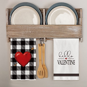 Artoid Mode Watercolor Buffalo Plaid Arrow Love Heart Rose Flower Valentine's Day Kitchen Towels, 18 x 26 Inch Ultra Absorbent Drying Cloth Dish Towels for Cooking Baking Set of 4