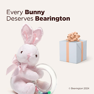 Bearington Baby Cottontail Plush Stuffed Animal Pink Bunny Shaker Toy Ring Rattle, 5.5"