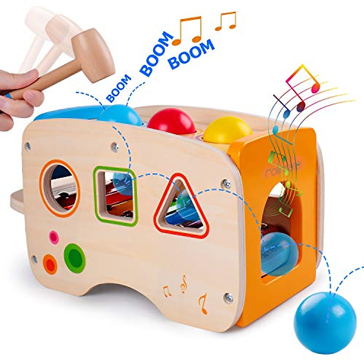 rolimate Hammering Pounding Toys Wooden Educational Toy Xylophone Shape Sorter, Birthday Gift for 1 2 Years Boy Girl Baby Toddler Kids Developmental Montessori Learning Block Toy Fine Motor (Classic)