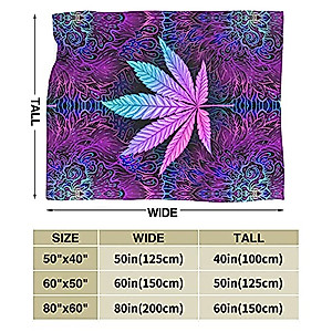 Gaseekry Blanket Colourful Weed Leaves Fleece Flannel Throw Blankets for Couch Bed Sofa Car,Cozy Soft Blanket Throw Queen King Full Size for Kids Women Adults 80 inchX60 inch, Black