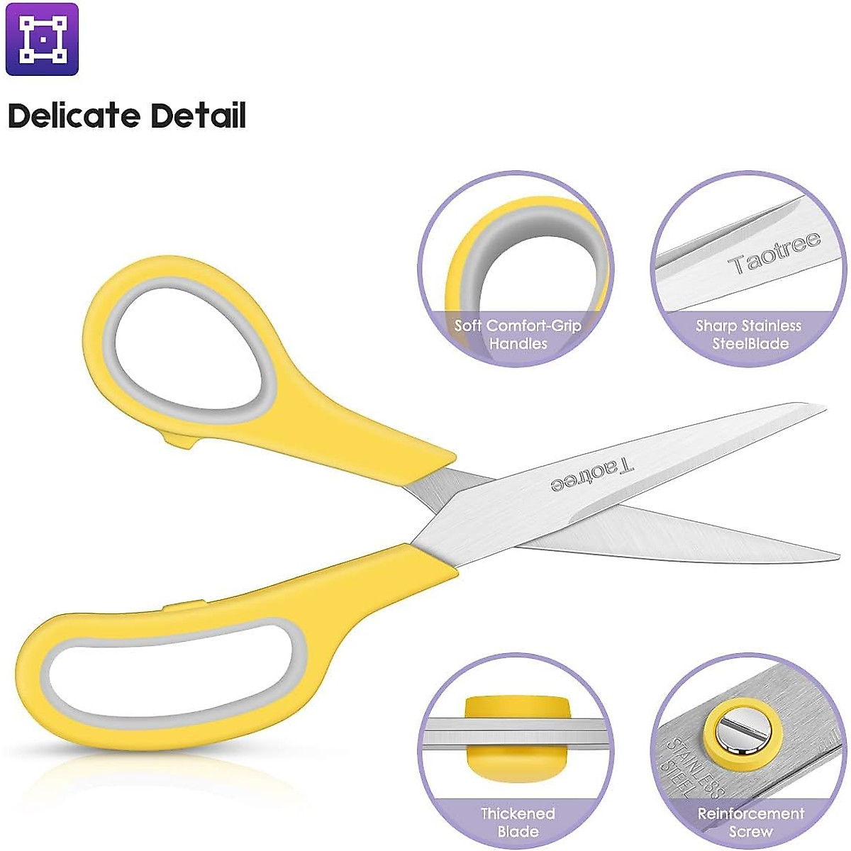 Scissors Bulk of 6-Pack, Taotree 8" Scissors All Purpose Comfort Grip Sharp Scissor for Office School Supplies, Classroom Student Teacher Craft Sewing Fabric Scissor, Paper Cutter, Scrapbook Supplies