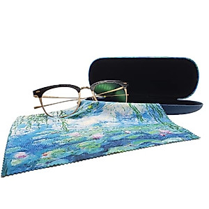 Claude Monet Painting Art Premium Quality Water Lilies Eyeglass Case and Matching Microfiber Eyeglass Cleaning Cloth, CMWL