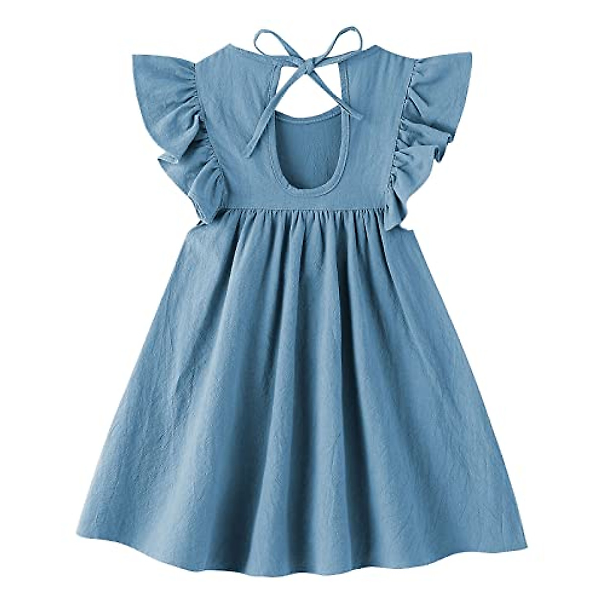 Dutebare Toddler Baby Girl Dress Cotton Linen Ruffle Halter Sleeveless Dresses Kids Summer Sundress Blue 80