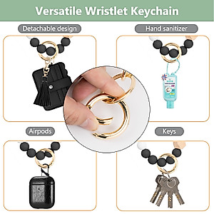 Lostars Wallet Keychain Wristlet for Women RFID Card Holder with Keychain,Tassel Card Pocket Key Chains for Women (Classic, Black)