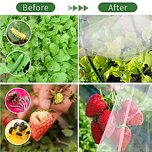 Garden Netting Kit, 6.5x10 ft Ultra Fine Mesh Netting with 6pcs Garden Hoops & 12 Clips, Protection Plant Covers for Raised Beds Vegetable Fruits Flowers Crop Greenhouse Row Cover