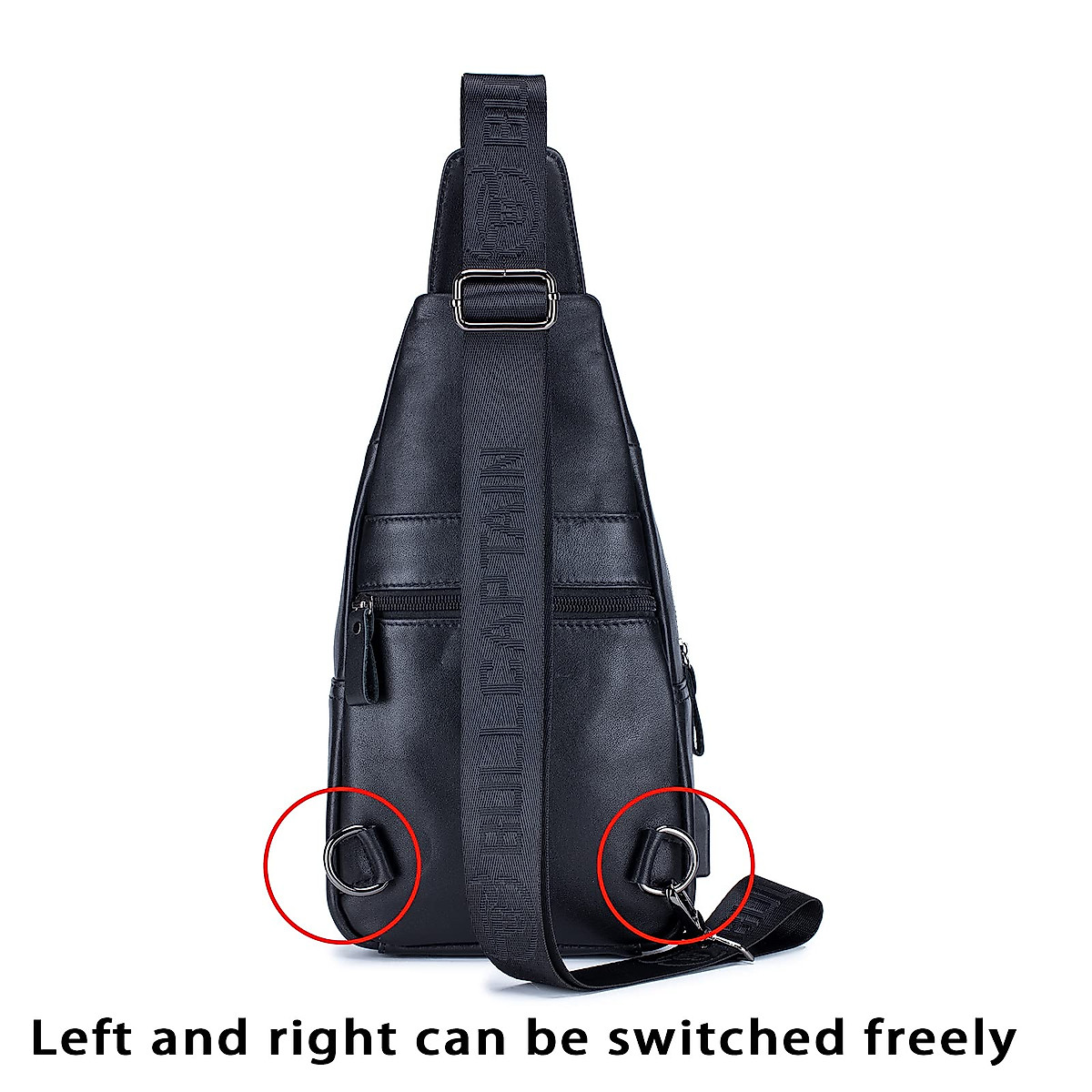 LUKZIJAES Genuine Leather Sling Bag for Men Crossbody Shoulder Chest Pack Hiking Casual Daypack Outdoor Travel Backpack (#1-Black)