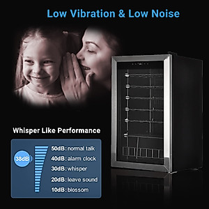 Techomey Wine Cooler Refrigerator, 34 Bottle Wine Cooler for Home Freestanding with Digital Temperature Control, Clear Glass Door, Soft LED Light, Stainless Steel, Black