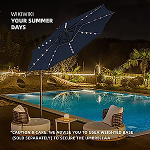 wikiwiki 10ft Solar LED Offset Hanging Market Patio Umbrella for Backyard, Poolside, Lawn and Garden,Easy Tilt Adjustment, Polyester Shade & Cross Base (Navy Blue)