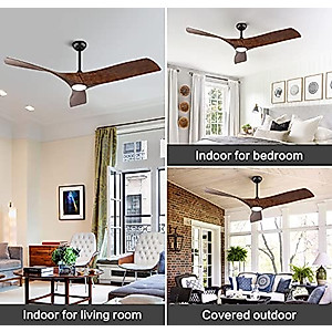 WINGBO Ceiling Fan, 62in DC, Walnut, Modern, Old Bronze, 3 Curved ABS Blades, Light Kit, Remote, Living Room, Kitchen, Bedroom, ETL Listed