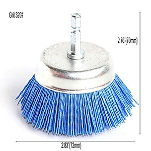 FPPO 3Pcs 3 Inch Assorted Cup Brushes Abrasive Wire Nylon Cup Brush for Drill,Grit 80 120 320 with 1/4" Shank
