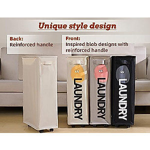 ECOWAN LIVING 48L Slim Laundry Basket with Wheels, Rolling Foldable Laundry Hamper, Narrow Corner Dirty Clothes Hamper, Collapsible Laundry Bin, Thin, Tall, Waterproof (Beige)