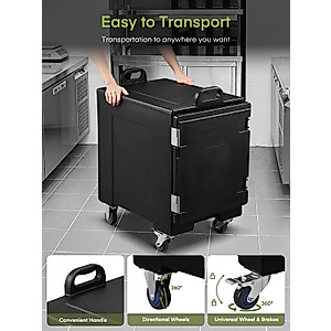 Catering Food Warmer, 82Qt Front Loading Hot Box for Catering, LLDPE Insulated Food Pan Carrier for 5 Full-Size Pan, w/Wheels, Stackable, Handles, Hot Box Food Warmer Ideal for Canteen, Restaurant