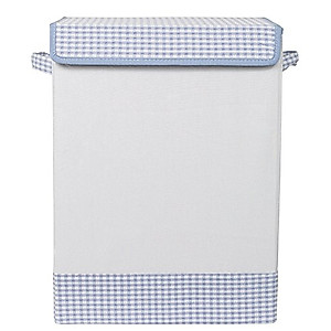 BirdRock Home Baby Clothes Hamper with Lid - Folding Cloth Hamper with Handles - Dirty Clothes Sorter Bin - Easy Storage - Collapsible - Blue and White
