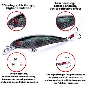 Minnow Lures,Fishing Lures for Bass,Fishing Tackle CrankBait Bass,Hard Bait Swimbait Fishing Lure,Topwater Lures for Trout Walleye Bass Freshwater/Saltwater Artificial Fishing Lure,10pcs/Box