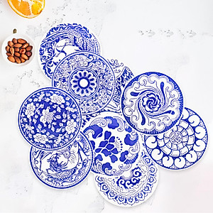 Bbiamsleep 24 Pieces 7 Inch Blue and White Plates Decorative Paper Plates Blue Floral and White Party Plates Birthday Plate Disposable Paper Plates Cake Dessert Plates for Bridal Wedding Tea Party