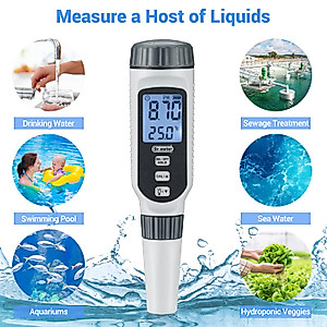 Dr.meter Digital Water pH Meter, 0.01 Resolution High Accuracy PH Testing Pen with Backlit and Data Hold, 0-14pH Measurement Range Water Quality Tester for Hydroponics, Pool, Aquarium, Brewing