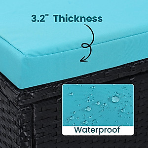 Murago Outdoor Patio Rattan Wicker Chaise Lounge Chair, Set of 2, Adjustable Backrest, Waterproof Cushion, Ideal for Pool, Black Frame with Blue Cushion